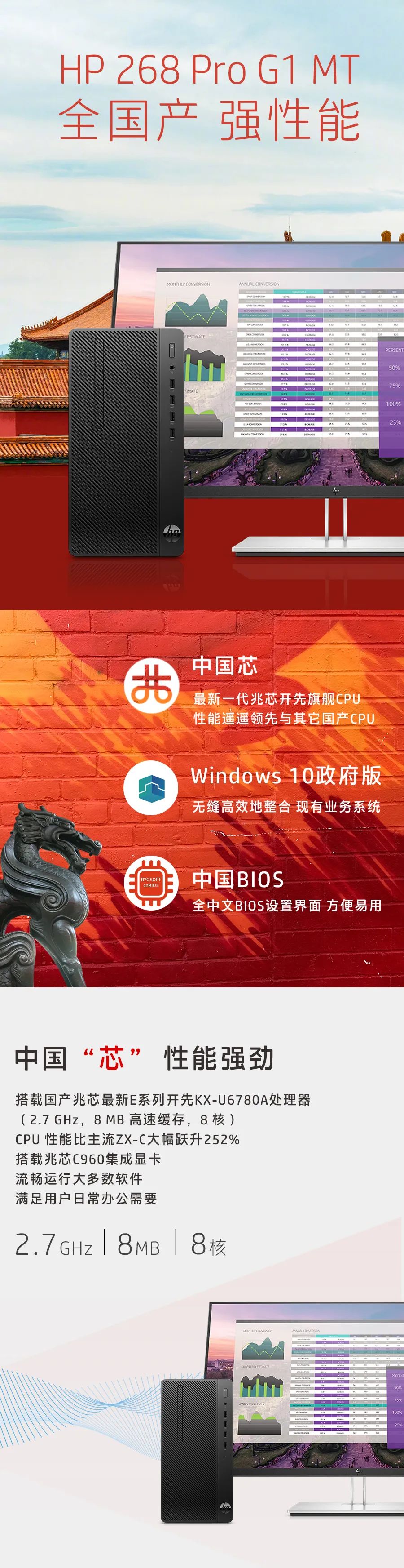 HP 268 Pro G1 MT：全国产制造，Windows 10政府版，多种测试……