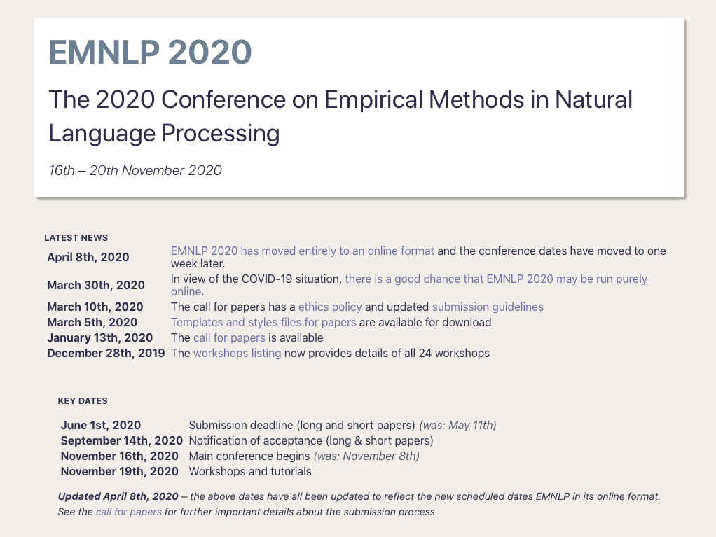 NLP 顶会相继延期，COLING宁推迟三月，也要举办线下会议